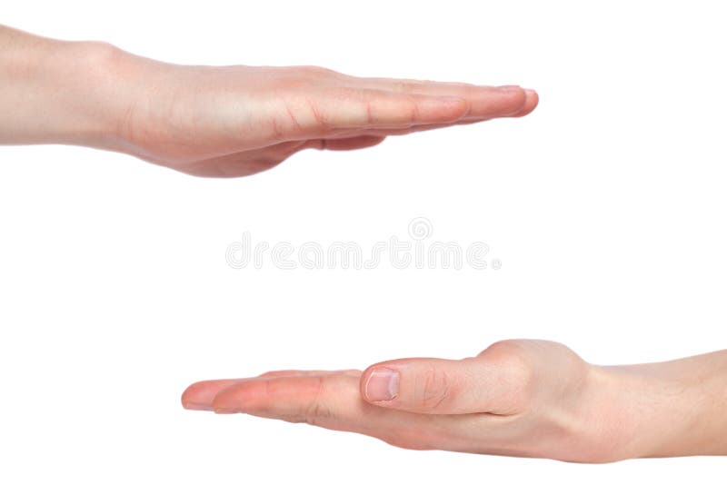 Male Hands Measuring Something, Isolated on White. Hands Showing Size ...