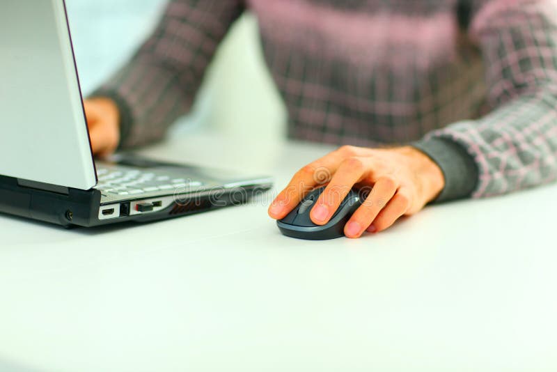Male Hands on Mouse and Keyboard of Laptop during Typing Stock Photo ...