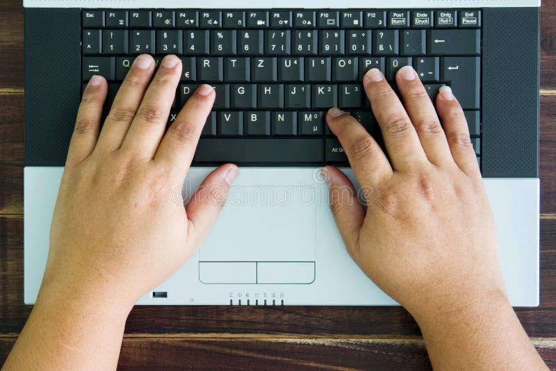Male Hands on a Notebook Keyboard Typing Stock Photo - Image of palm ...