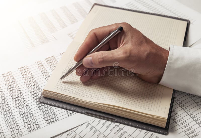 Male Hands Planning in Notebook His Businesses Stock Image - Image of ...