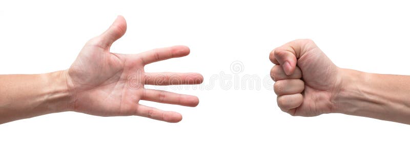 Male Hands Playing Rock Paper Scissors, Paper Win Over Rock Stock Photo ...