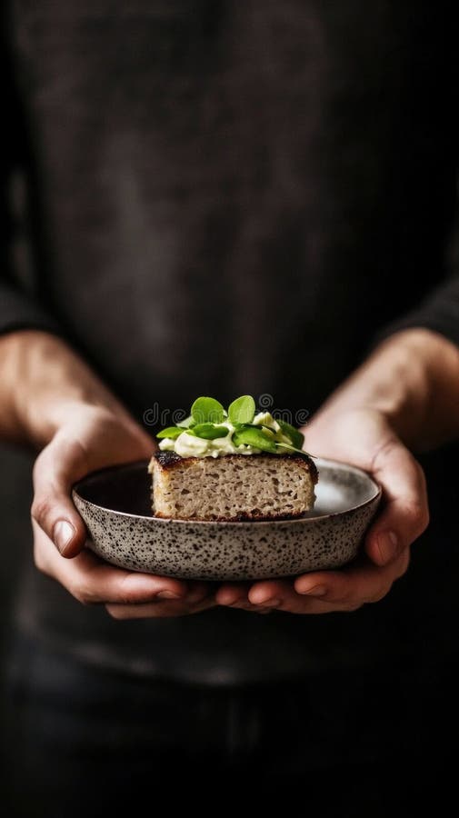 Male Hands Presenting Artisan Bread Slice with Fresh Topping Stock ...