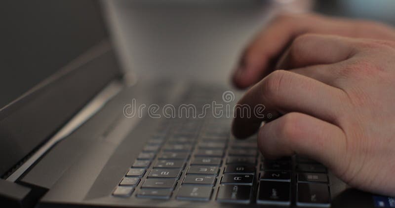 Male Hands Professional User Using Typing on Laptop Notebook Keyboard ...