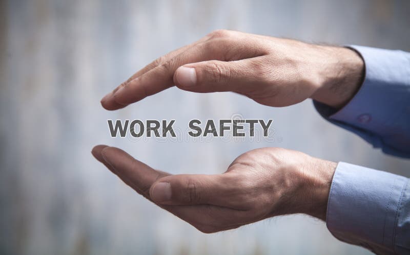 Male Hands Protect Work Safety Text Stock Image - Image of protection ...