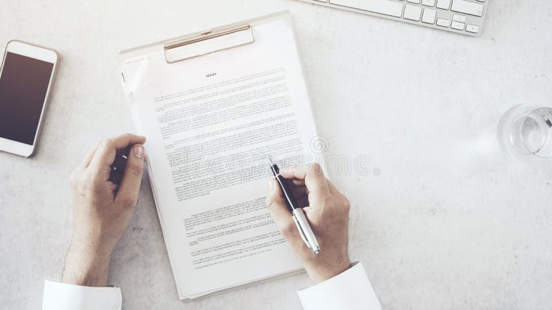 Male Hands Reading the Text Stock Photo - Image of document, desk ...