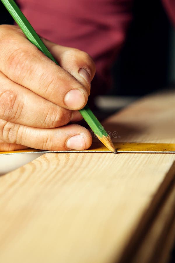 Male Hands With Ruler And Pencil Closeup. Stock Photo - Image of ...