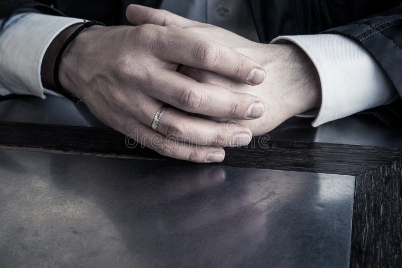 Male Hands on the Table Close Up Stock Photo - Image of copy, space ...