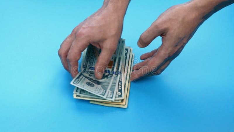 Male Hands Take Dollar Bills from the Table. Stock Video - Video of ...