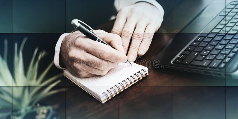 Hands Taking Notes on Notebook, Geometric Pattern Stock Image - Image ...