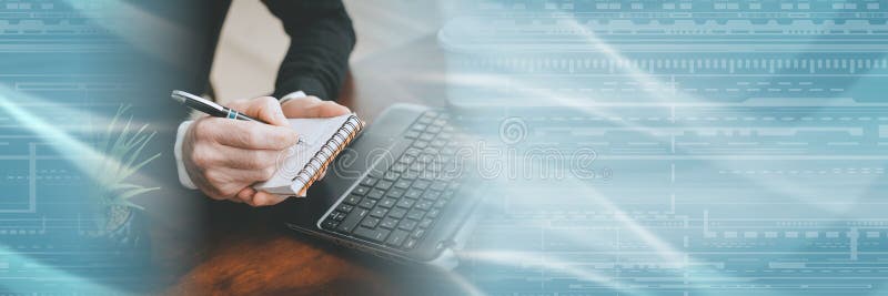 Hands Taking Notes on Notebook; Panoramic Banner Stock Image - Image of ...