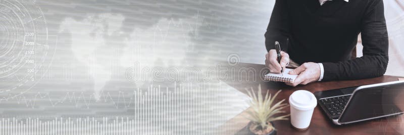 Hands Taking Notes on Notebook; Panoramic Banner Stock Photo - Image of ...