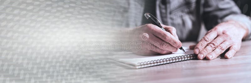 Male Hands Taking Notes; Panoramic Banner Stock Image - Image of ...