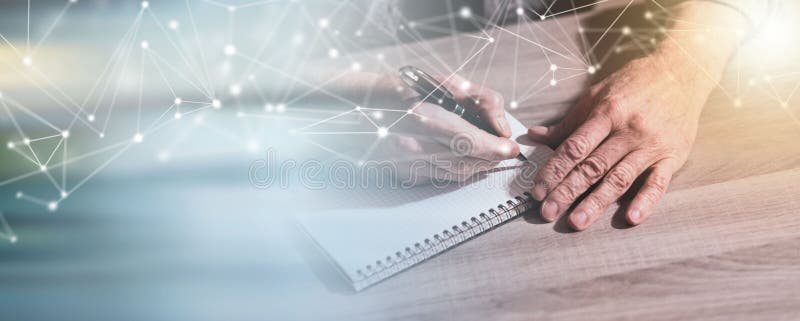 Male Hands Taking Notes; Panoramic Banner Stock Photo - Image of person ...