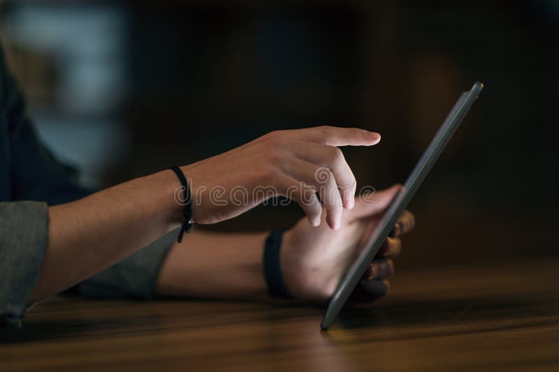 Male Hands Touching Digital Pad Pc Screen, Using Gadget at Night Stock ... Male Hands Touching Digital Pad Pc Screen, Using Gadget at Night Stock ...