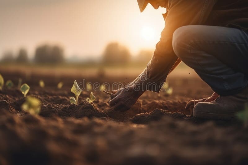 Male Hands Touching Soil on the Field during Sunset Stock Illustration ...