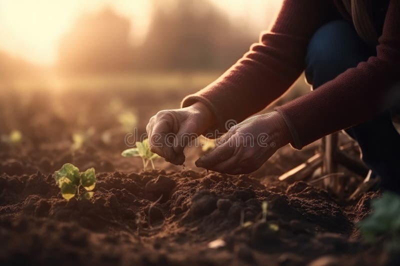 Male Hands Touching Soil on the Field during Sunset Stock Illustration ...
