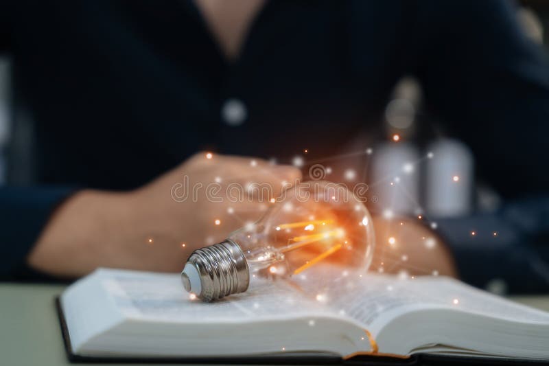 Male Hands Touching To Light Bulb Which Have Mechanical Gear Inside on ...