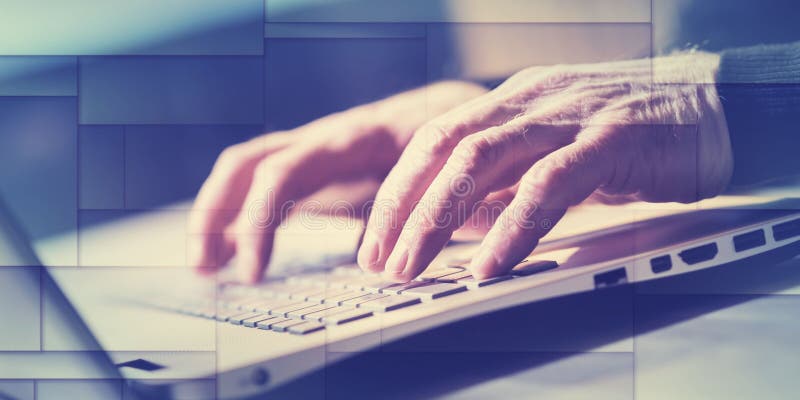 Hands Typing on Laptop Keyboard, Geometric Pattern Stock Image - Image ...