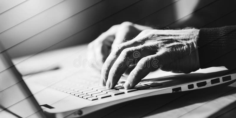 Hands Typing on Laptop Keyboard, Geometric Pattern Stock Photo - Image ...