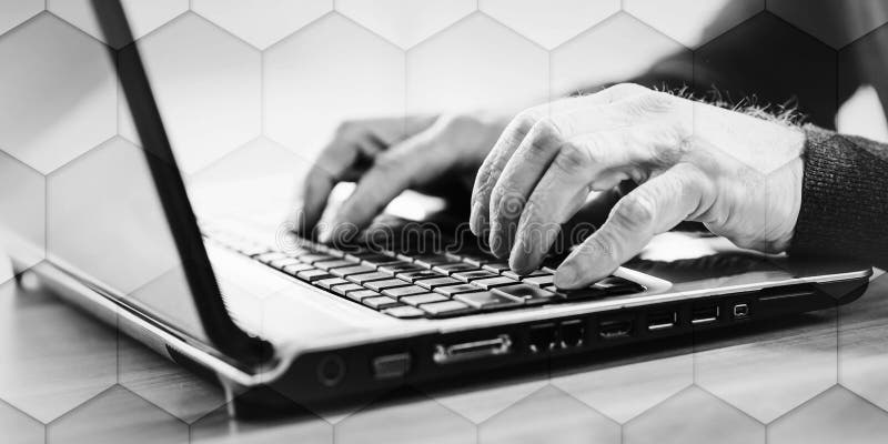 Male Hands Using a Laptop, Geometric Pattern Stock Photo - Image of ...