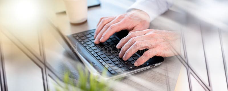 Hands Typing on Laptop Keyboard; Multiple Exposure Stock Image - Image ...