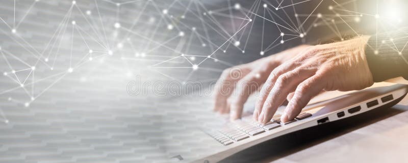 Hands Typing on Laptop Keyboard; Panoramic Banner Stock Photo - Image ...