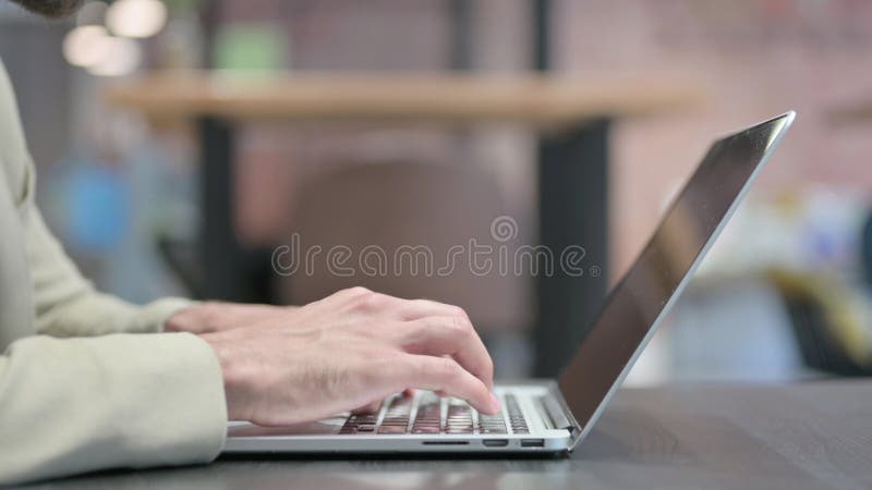 Close Up of Male Hands Typing on Laptop, Side Pose Stock Photo - Image ...