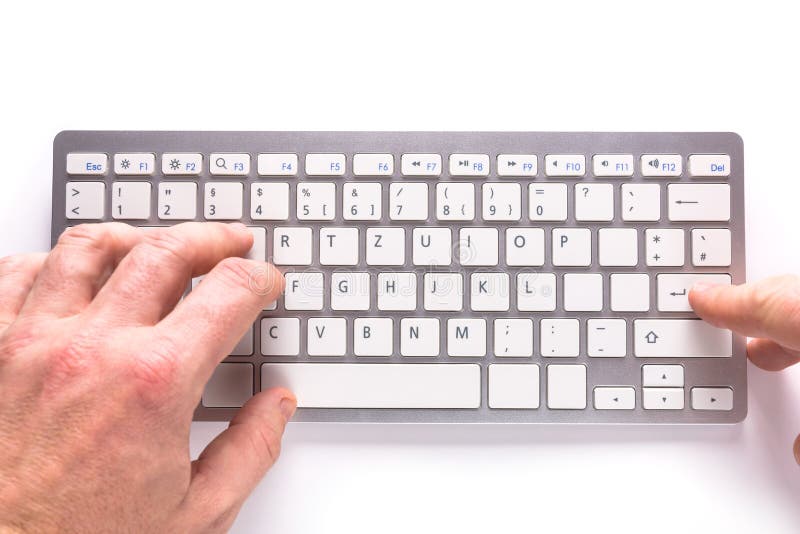 Typing on White Computer Keyboard Stock Photo - Image of data, hand ...