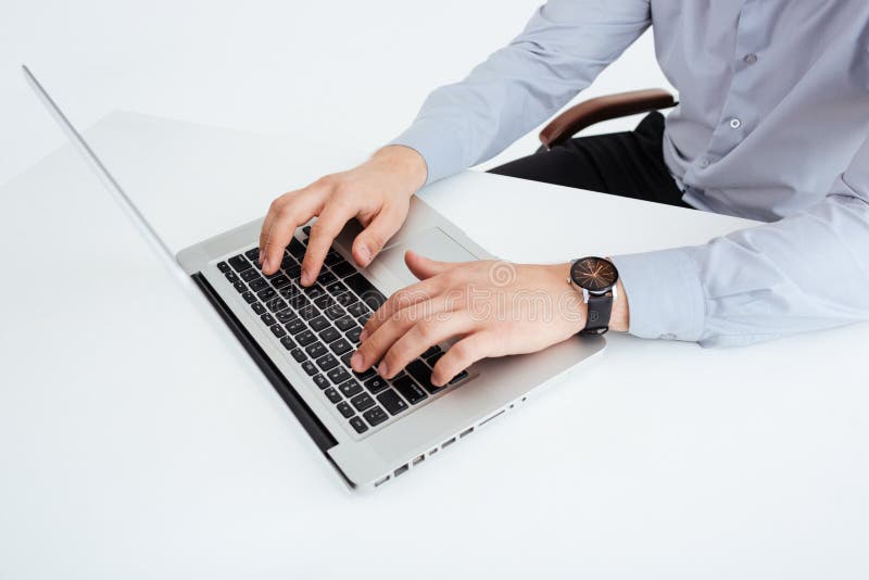 Male Hands Using Laptop Computer in Office Stock Photo - Image of ...
