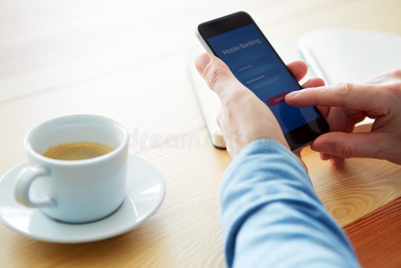 Male Hands Using Mobile Banking Stock Image - Image of interface, data ...