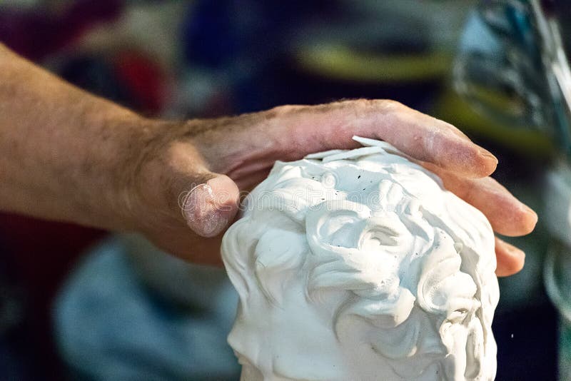 Male Hands Using Plaster To Make a Bust Stock Photo - Image of adult ...