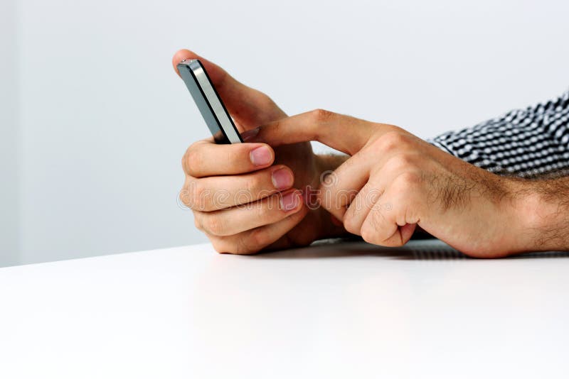 Male Hands Using Smartphone Stock Image - Image of worker, white: 43450969