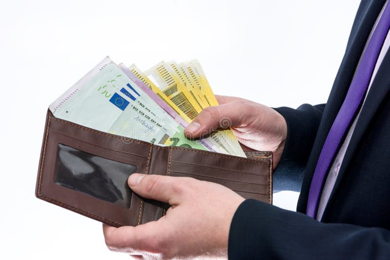 Male Hands with Wallet Isolated on White Stock Image - Image of brown ...