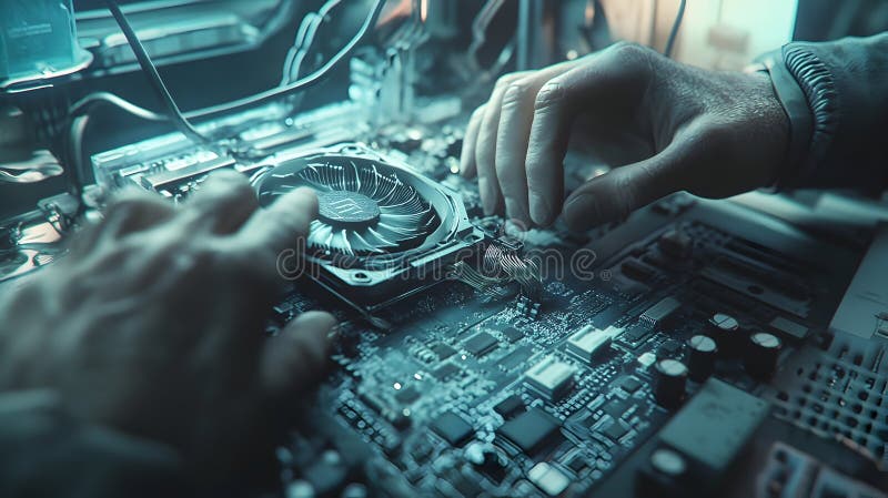 Male Hands Working Computer Motherboard Installation Stock Photos ...