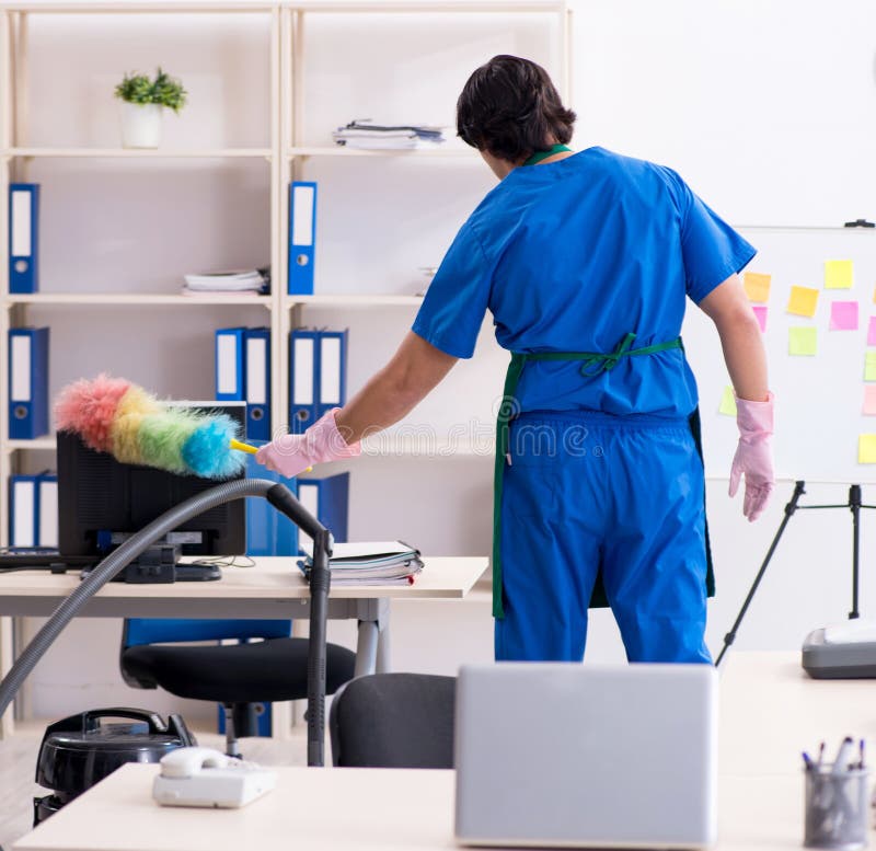 Male Handsome Professional Cleaner Working in the Office Stock Image ...