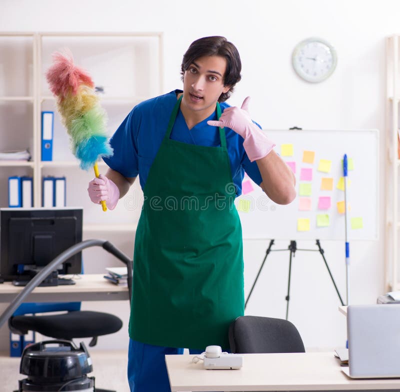 Male Handsome Professional Cleaner Working in the Office Stock Image ...