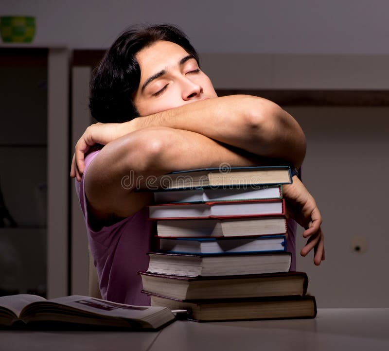 Male Handsome Student Preparing for Exams Late at Home Stock Photo ...