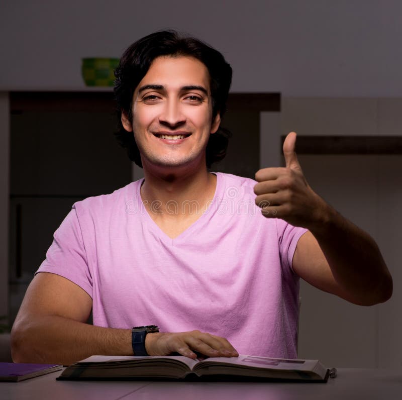 Male Handsome Student Preparing for Exams Late at Home Stock Photo ...