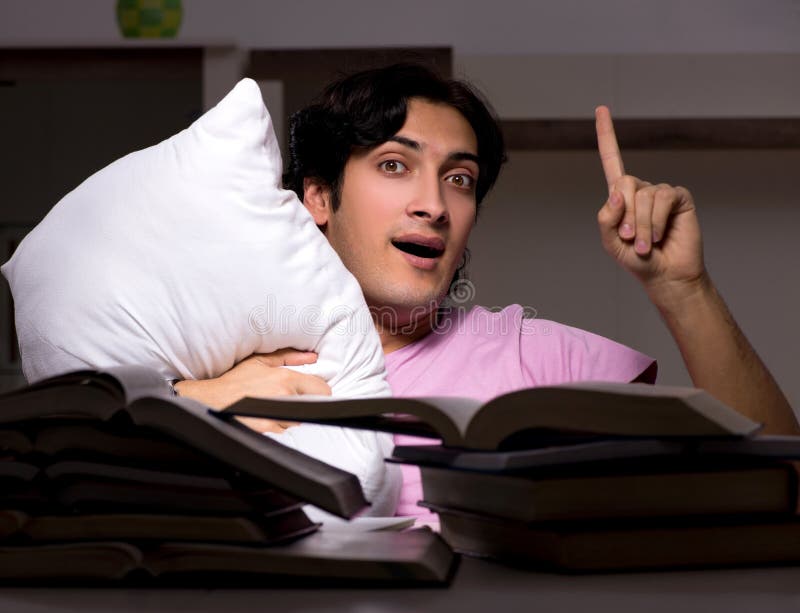 Male Handsome Student Preparing for Exams Late at Home Stock Image ...