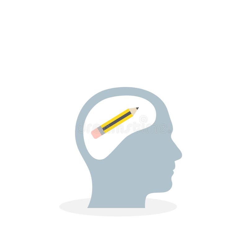 Male Head and Brain Vector Icon. Pencil Icon. Vector Illustration, Flat ...