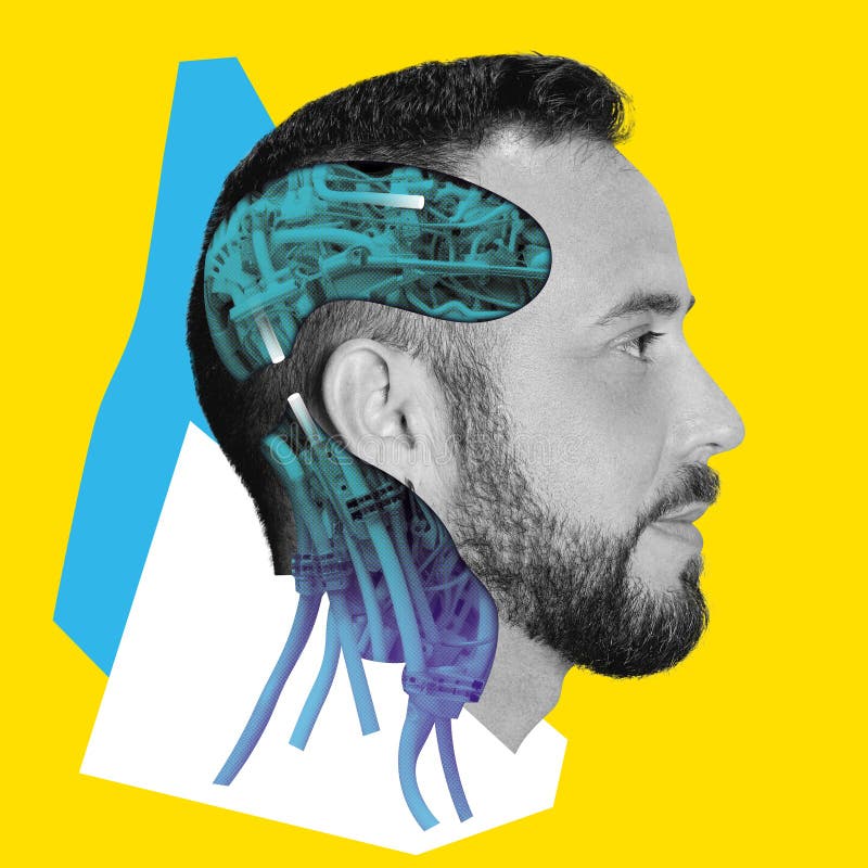 Male Head with Electronic Device Inside. Development of Robotic Support ...