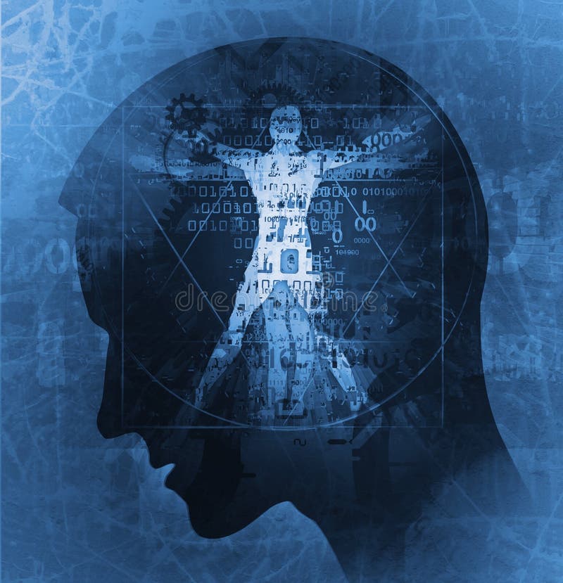 Male Head With Vitruvian Man, Concept For Technology And Science. Stock ...