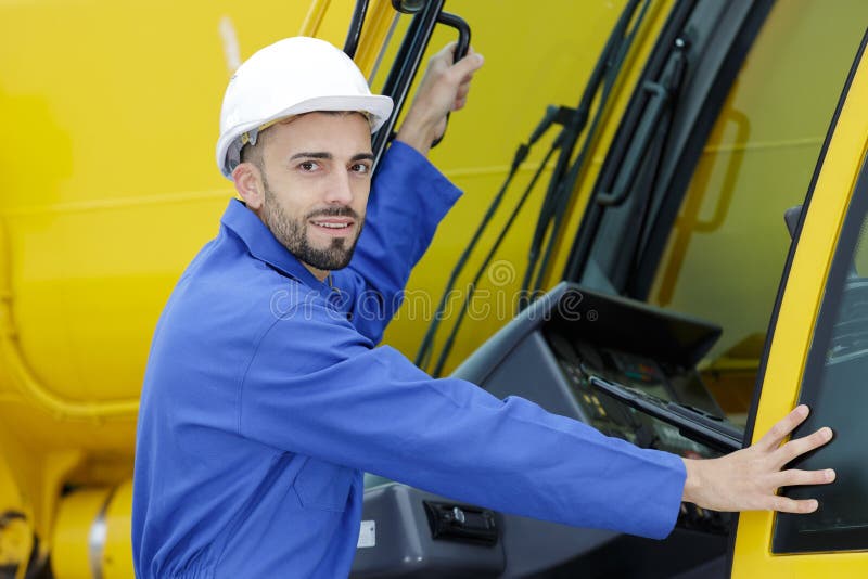 Male Heavy Equipment Operator Smiling before Going on Board Stock Photo ...