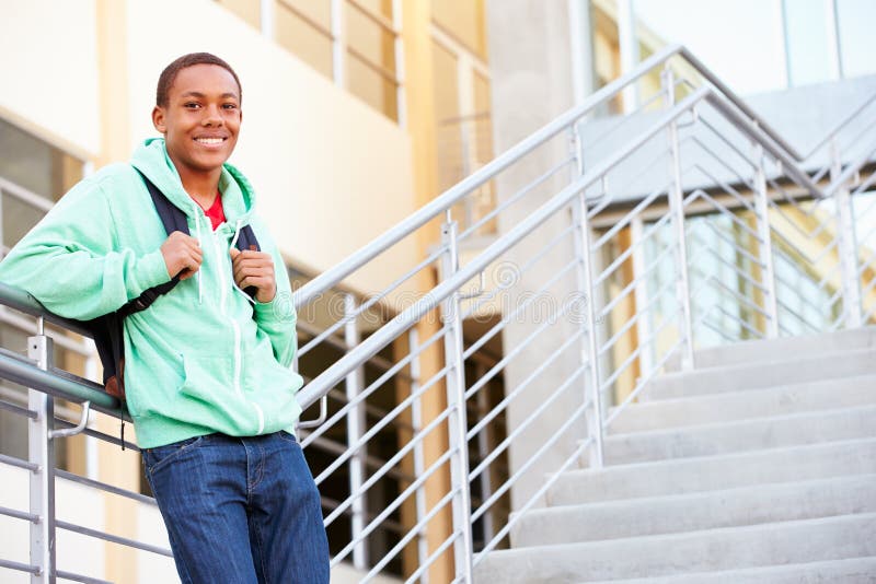 Male High School Student Standing Outside Building Stock Image - Image ...