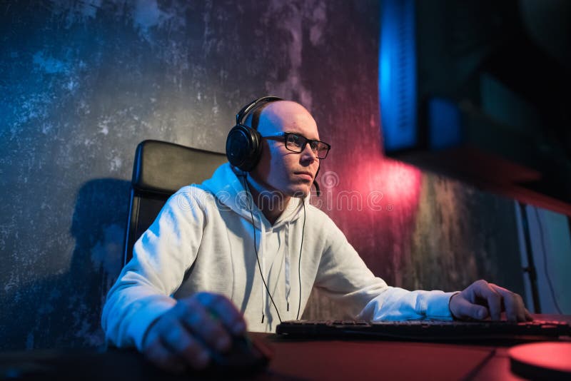 Male Hooded Gamer Playing Online Game on Pc Computer Stock Image ...