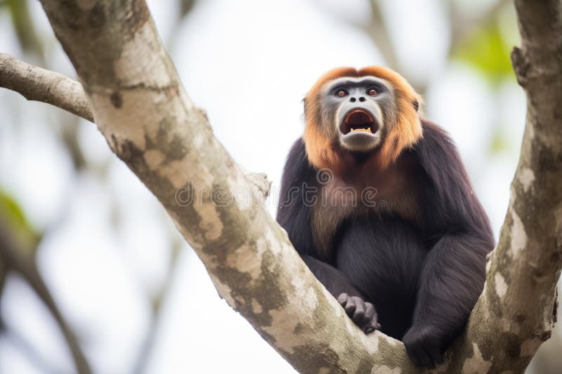 Male Howler Monkey Calling To Establish Territory Stock Illustration ...