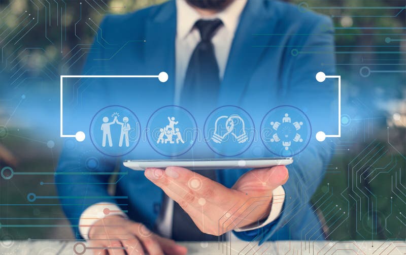 Male Human Presenting a Presentation Using the Latest Sophisticated ...