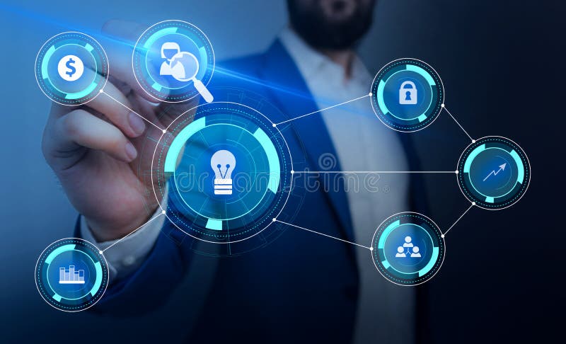 Male Human Presenting a Presentation Using the Latest Sophisticated ...