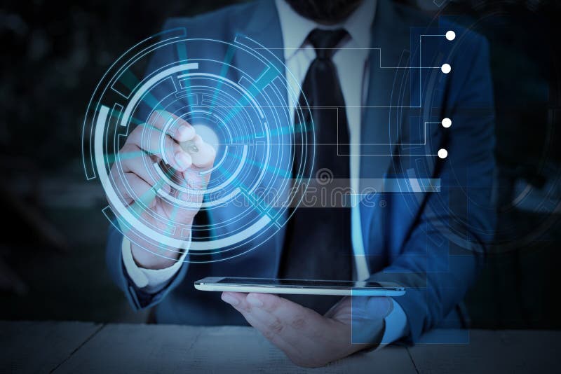 Male Human Presenting a Presentation Using the Latest Sophisticated ...