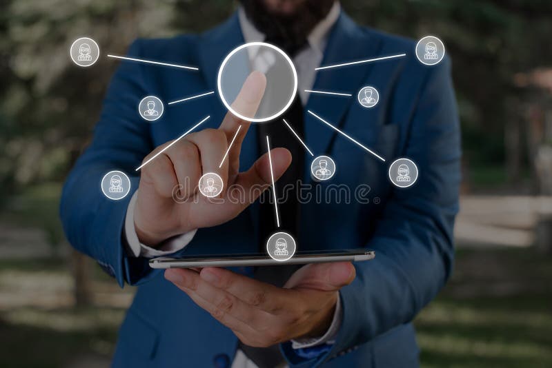 Male Human Presenting a Presentation Using the Latest Sophisticated ...